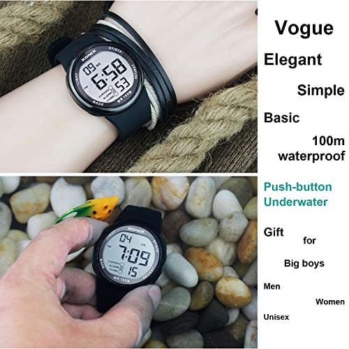 TOMORO Men's Unisex 100M Waterproof Large Digits Digital Casual Women Big Boys Outdoor Stopwatch Countdown Chronograph Luminous Sport Dive Watch (Push-Button Underwater)