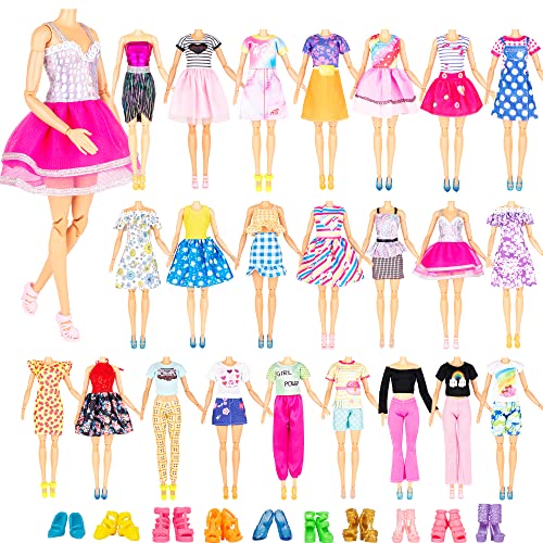 Doll Clothes and Accessories 2023 - 20 Fashion Cute in Set for Dolls, 10 Sets Fashion Outfit Include 5 Dresses, 5 Top 5 Pants and 10 Different Stylish Shoes