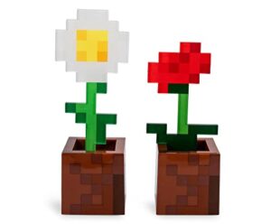 minecraft daisy and poppy flower pot mood lights, set of 2 | nightstand table lamp with led light for bedroom, desk, living room | home decor room essentials | video game gifts and collectibles