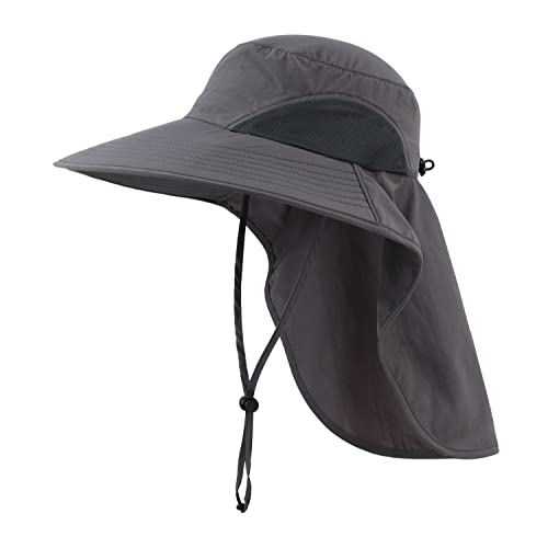 Home Prefer UPF50+ Mens Sun Hat Wide Brim Fishing Hat with Neck Flap Sun Protection Hat (Dark Gray)