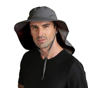 Home Prefer UPF50+ Mens Sun Hat Wide Brim Fishing Hat with Neck Flap Sun Protection Hat (Dark Gray)