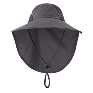 Home Prefer UPF50+ Mens Sun Hat Wide Brim Fishing Hat with Neck Flap Sun Protection Hat (Dark Gray)