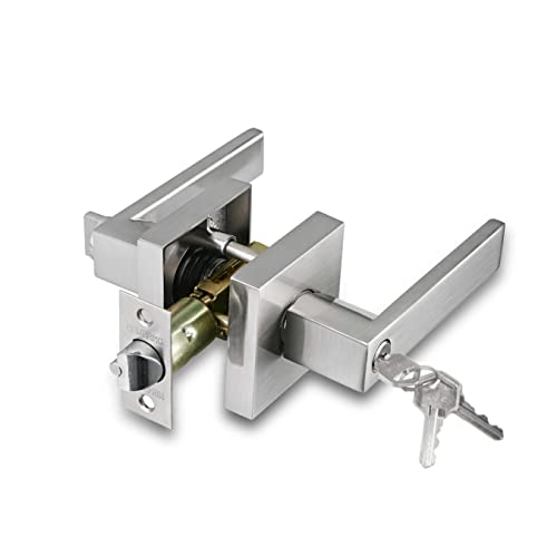 NEWBANG Keyed Entry Lever Lock for Exterior Door and Front Door Heavy Duty Lever Door Lock Handle Satin Nickel Finish