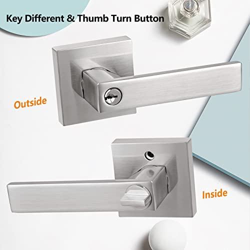 NEWBANG Keyed Entry Lever Lock for Exterior Door and Front Door Heavy Duty Lever Door Lock Handle Satin Nickel Finish