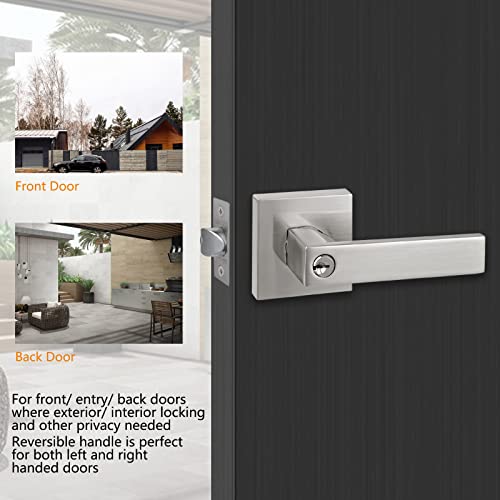 NEWBANG Keyed Entry Lever Lock for Exterior Door and Front Door Heavy Duty Lever Door Lock Handle Satin Nickel Finish