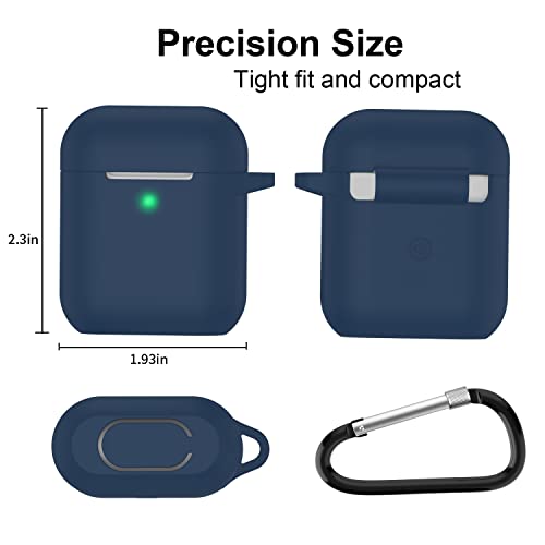 SATLITOG AirPods Case Cover with Secure Lock Keychain, Protective Silicone Cover Compatible with Apple AirPods 2nd & 1st Charging Case - Dark Blue