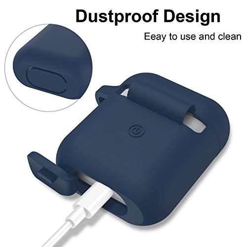 SATLITOG AirPods Case Cover with Secure Lock Keychain, Protective Silicone Cover Compatible with Apple AirPods 2nd & 1st Charging Case - Dark Blue