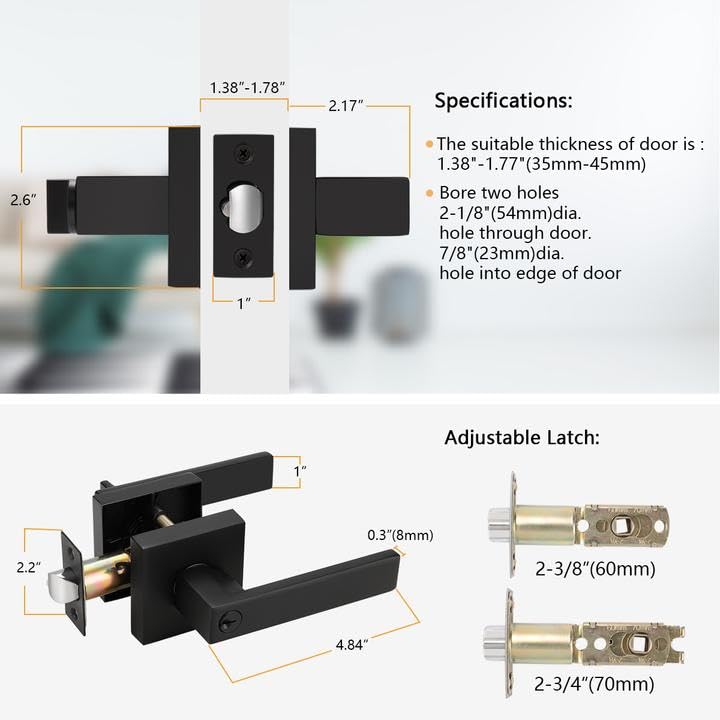 Probrico Entry Door Levers Matte Black with Same Keys, Heavy Duty Hardware for Exterior Front and Back Door,Lockable, Keyed Entrance Lock,Universal Handling,Transitional Style