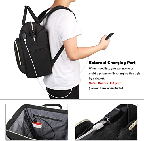 Ytonet 15 Laptop Backpack for Women, School Anti-Theft Business Travel Bookbag with USB Charging Port, Water Resistant Slim College Computer Bag for Girl Women Men, Black