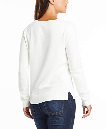 Nautica Women's Effortless J-Class Long Sleeve 100% Cotton V-Neck Sweater, Marshmallow, XX-Large