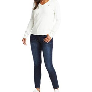 Nautica Women's Effortless J-Class Long Sleeve 100% Cotton V-Neck Sweater, Marshmallow, XX-Large