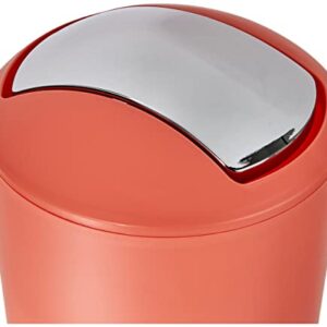 WENKO, Garbage Bin with Swing Lid, Bathroom Trash Can, Waste Basket for Small Spaces, Bedroom, Office, Guest Toilet,1.7 gal, Coral, 7.68 x 7.68 x 12.2 in, 6,5 L