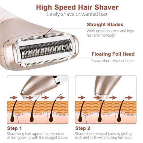 Electric Razor for Women - Painless 2-in-1 Women Shaver Hair Remover for Face, Legs and Underarm, Portable Waterproof Bikini Trimmer Wet and Dry Cordless Lady Hair Removal - Micro USB Recharge