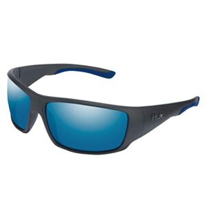 huk, polarized lens eyewear with performance frames, fishing, sports & outdoors sunglasses oval, (spearpoint) blue mirror/matte black, medium/large