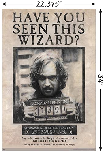 Trends International The Wizarding World: Harry Potter - Sirius Black Wanted Poster Wall Poster, 22.375" x 34", Poster & Mount Bundle