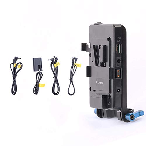 SOONWELL V-Mount Plate Power Supply with LP-E6 Dummy Battery 15mm Rod Bracket for DSLR RED Cameras,Camcorders, Monitors