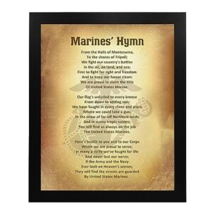 Marine Corps Hymn - Song Lyrics Wall Art Poster, This Ready to Frame Distressed Parchment Replica Logo Wall Art Decor Print is Good For Music Room, Office, and StudioRoom Decor, Unframed - 8X10”