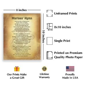 Marine Corps Hymn - Song Lyrics Wall Art Poster, This Ready to Frame Distressed Parchment Replica Logo Wall Art Decor Print is Good For Music Room, Office, and StudioRoom Decor, Unframed - 8X10”