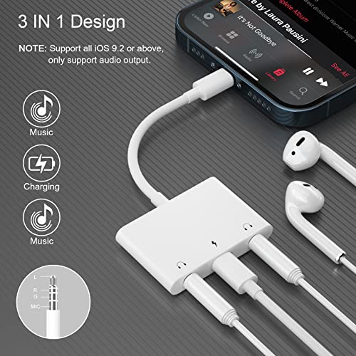 Anytrox Headphone Adapter for iPhone,3 in 1 Dual 3.5mm Audio Stereo Splitter Compatible with iPhone 14 13 Pro/12 iPad,Audio Output for 3.5mm Jack Earphone,Headphone,Speaker and More