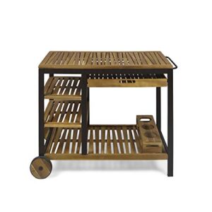 christopher knight home ishtar outdoor bar cart, teak finish, rustic metal