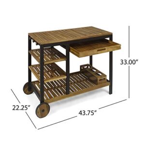 Christopher Knight Home Ishtar Outdoor Bar Cart, Teak Finish, Rustic Metal