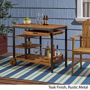 Christopher Knight Home Ishtar Outdoor Bar Cart, Teak Finish, Rustic Metal