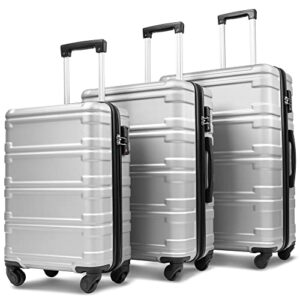 merax luggage sets 3 piece with wheels expandable spinner suitcase, hard luggage set (silver)