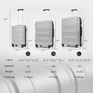 Merax Luggage Sets 3 Piece With Wheels Expandable Spinner Suitcase, Hard Luggage Set (Silver)