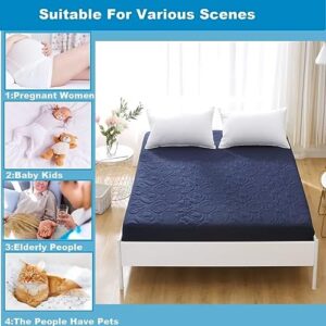 DuShow California King Mattress Protector Waterproof Quilted Mattress Pad Cover Fitted Sheet Style 18" Deep Pocket Navy Blue