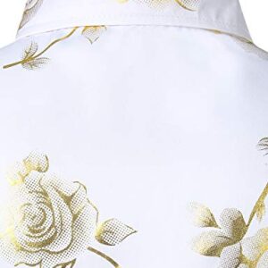 ZEROYAA Mens Hipster 3D Golden Rose Floral Printed Slim Fit Long Sleeve Button Down Dress Shirts ZZCL22 White Medium