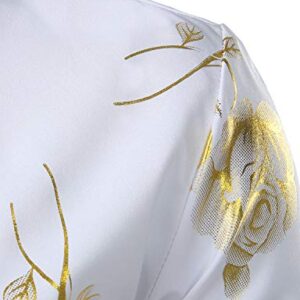 ZEROYAA Mens Hipster 3D Golden Rose Floral Printed Slim Fit Long Sleeve Button Down Dress Shirts ZZCL22 White Medium