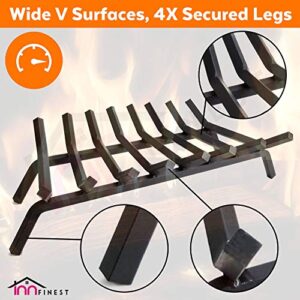 INNFINEST Fireplace Log Grate 33 inch 8 Bar Fire Grates Heavy Duty 3/4” Wide Solid Steel Indoor Chimney Hearth Outdoor Fire Place Kindling Tool Pit Wrought Iron Wood Stove Firewood Burning Rack Holder