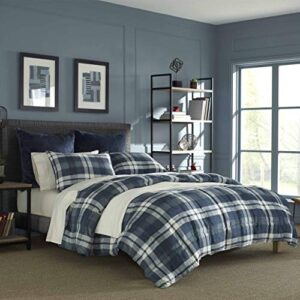 nautica home ultra soft & cozy microsuede reversible plaid quilted comforter matching shams, 3-piece bedding set, queen, navy/blue/white