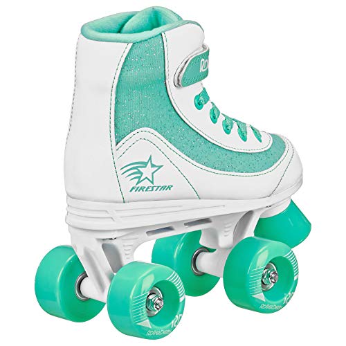 Roller Derby Firestar Youth Girl's Quad Roller Skates, White/Mint, Size 01