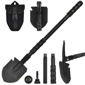 yeacool folding shovel, (24.21'') camping shovel, survival off road e tool shovel, with pickaxe, portable bag, high carbon steel, for digging, backpacking, hiking, gardening, emergency, outdoor