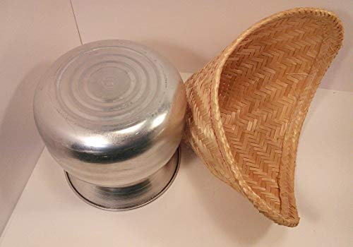 YANEE Sticky rice pot set cooker original classic style also the method that is still in use in Thailand 1 set consist of Aluminum pot size 9 x 9 inch and Bamboo basket size 13 x 17.inch