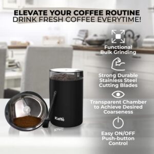 Kaffe Coffee Grinder Electric - Spice Grinder w/Cleaning Brush, Easy On/Off - Perfect for Espresso, Herbs, Spices, Nuts, Grain - 3.5oz / 14 Cup (Black)