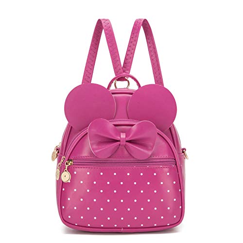 KL928 Girls Bowknot Polka Dot Cute Mini Backpack Small Daypacks Convertible Shoulder Bag Purse for Women (Fuchsia)