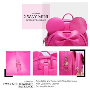 KL928 Girls Bowknot Polka Dot Cute Mini Backpack Small Daypacks Convertible Shoulder Bag Purse for Women (Fuchsia)