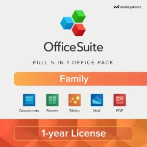 officesuite family compatible with microsoft® office word® excel® & powerpoint® and adobe® pdf for pc windows 10, 8.1, 8, 7 - 1-year license, 6 users