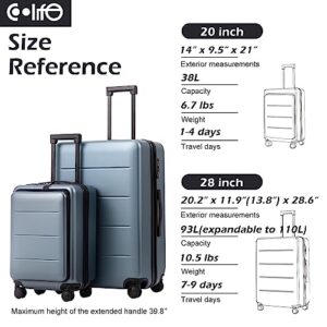 COOLIFE Luggage Suitcase Piece Set Carry On ABS+PC Spinner Trolley with pocket Compartmnet Weekend Bag(Night navy, 2-piece Set)