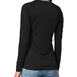 BALEAF Women's Workout Tops Long Sleeve Running Shirts Quick Dry Moisture Wicking Athletic T-Shirts for Exercise Gym Sports Yoga Black Size L