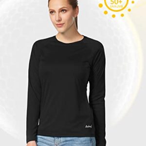 BALEAF Women's Workout Tops Long Sleeve Running Shirts Quick Dry Moisture Wicking Athletic T-Shirts for Exercise Gym Sports Yoga Black Size L