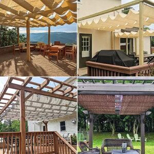 Windscreen4less 7' x 12' Retractable Shade Cover Replacement Canopy Sliding Wave Shade Sail for Pergola Awning Patio Deck Yard Porch Gazebo Brown