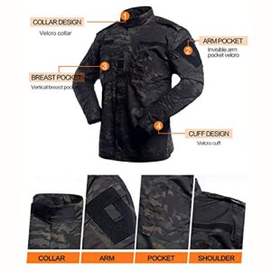 LANBAOSI Men's Tactical Jacket and Pants Military Camo Hunting ACU Uniform 2PC Set Army Multicam Apparel Suit