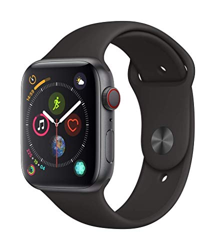 Apple Watch Series 4 (GPS + Cellular, 44MM) - Space Black Aluminum Case with Black Sport Band (Renewed)