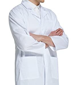 VOGRYE Professional Lab Coat for Men Women Long Sleeve, White, Unisex XXS