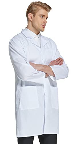 VOGRYE Professional Lab Coat for Men Women Long Sleeve, White, Unisex XXS