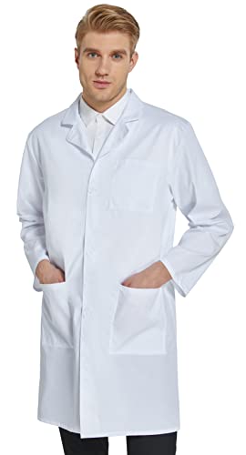 VOGRYE Professional Lab Coat for Men Women Long Sleeve, White, Unisex XXS