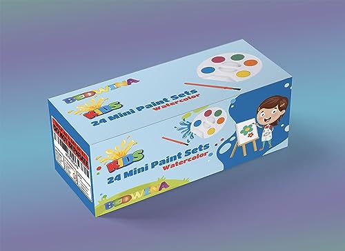 Mini Watercolor Kids Paint Set - (Bulk Pack of 24) - 5 Watercolor Paints, Palette Tray and Painting Brush, for Art Party Favors, Kids Prizes, Stocking Stuffers and Paint Party Supplies